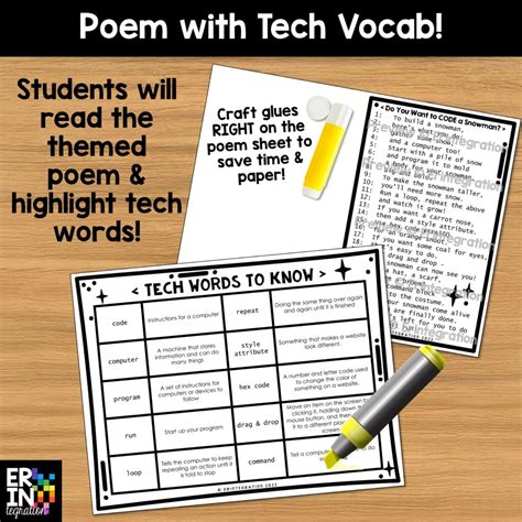 Snowman Craft And Coding Activity One Page Craft Poem And Writing Bulletin Board Erintegration