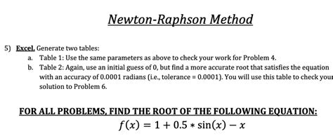 Solved Helpnewton Raphson Methodexcel Generate Two