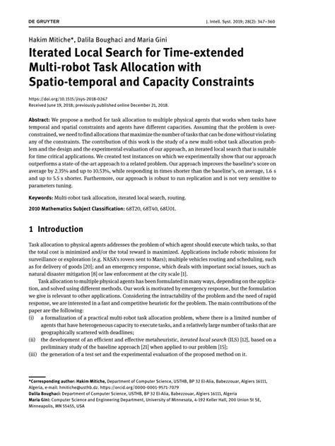 pdf iterated local search for time extended multi robot task