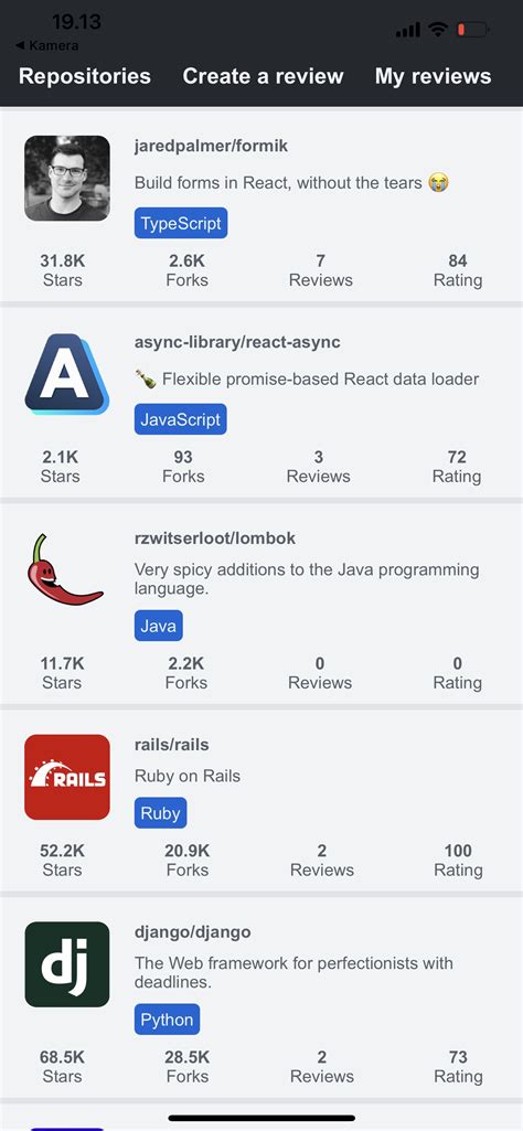 Github Mir H Rate Repository App React Native App For Rating Github Repositories