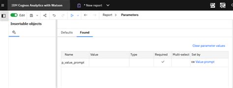 Cognos Analytics 12 Parameters Page — Pmsquare