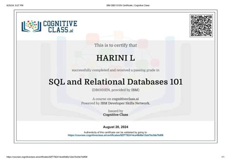 Completed Sql Course By Ibm Harini L Posted On The Topic Linkedin