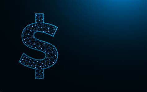 달러 기호 낮은 폴리 디자인 다각형 스타일의 통화 어두운 파란색 배경에 포인트와 선으로 만든 돈 기호 와이어 프레임 벡터 그림