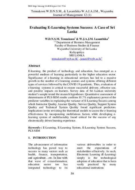 Pdf Evaluating E Learning Systems Success A Case Of Sri Lanka