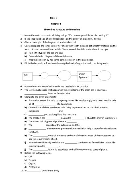 class 8 science chapter 1 2 assignment class 8 chapter 1 the cell its