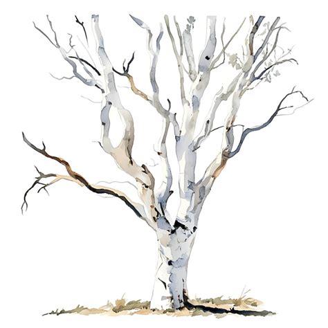 There Is A Watercolor Painting Of A Tree With No Leaves Premium AI Generated Image