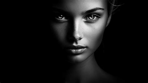 Premium Photo Beautiful Young Woman With Green Eyes Black And White