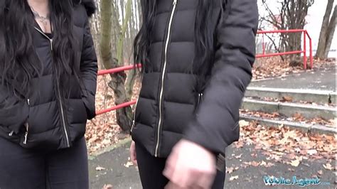 Public Agent Real Twins Stopped On The Street For Indecent Proposals
