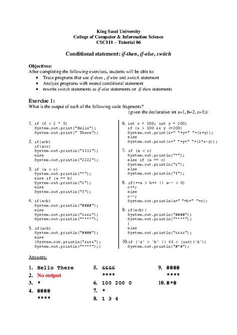 java conditionals excercise king saud university college of computer