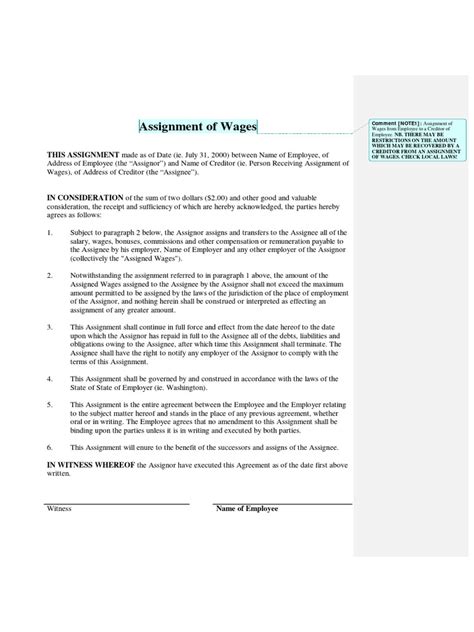 Assignment Of Wages Pdf Assignment Law Business
