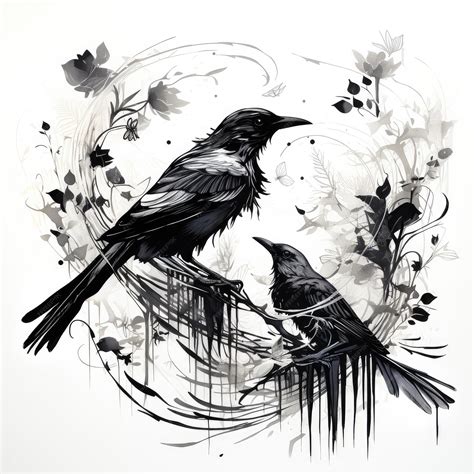 Premium Photo Contemporary Avian Art Birds In Striking Black Ink