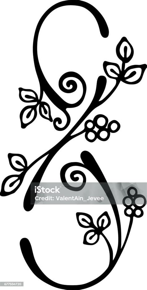 벡터 손으로 그린 그림 장식 양식 분기와 나무 꽃 잎 고립 된 흑백 그래픽 개요 그림 3 월 8 일의 모양에 번호 8 선 그리기 실루엣 0명에 대한 스톡 벡터 아트 및 기타