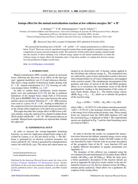 Pdf Isotope Effect For The Mutual Neutralization Reaction At Low