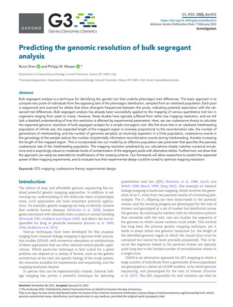 Pdf Predicting The Genomic Resolution Of Bulk Segregant Analysis