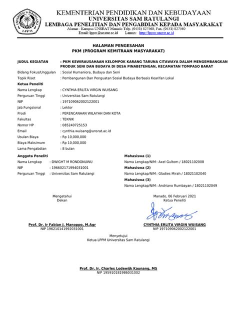 Lembar Pengesahan - PKM | PDF
