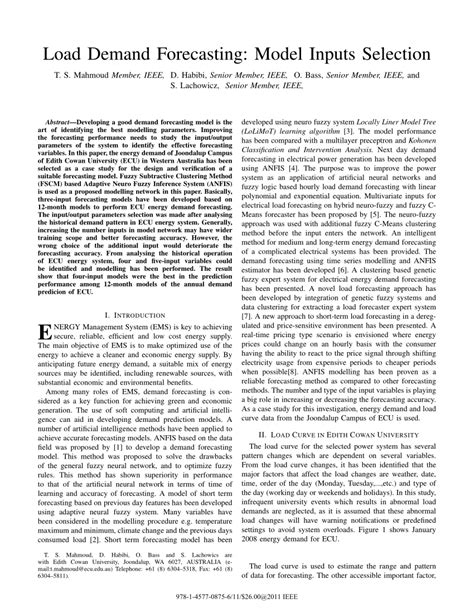 Pdf Load Demand Forecasting Model Inputs Selection