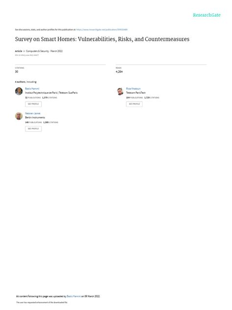 Survey On Smart Homes Vulnerabilities Risks And Countermeasures Pdf