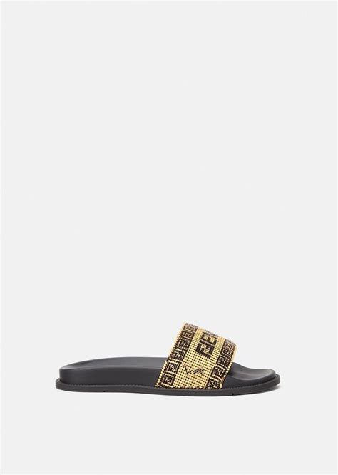 Versace Fendace Logo Metal Mesh Sliders Male Black 46 Modesens