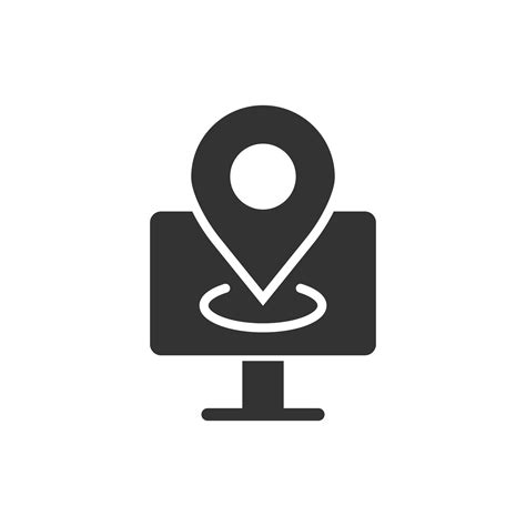 Computer Navigation Icon In Flat Style Monitor Pin Gps Vector Illustration On White Isolated