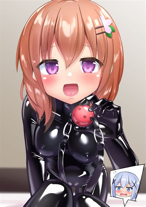 Rule 34 2girls D Ball Gag Black Bodysuit Blue Eyes Blue Hair Bodysuit Brown Hair Female