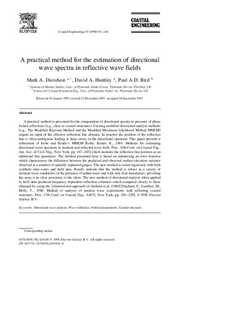 Pdf A Practical Method For The Estimation Of Directional Wave Spectra In Reflective Wave Fields