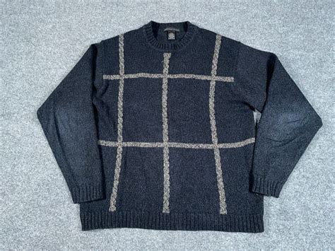 Preppy Dad Style Grid Check Sweater Adult Large Dark … Gem