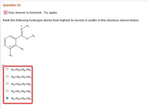 Solved Rank The Following Hydrogen Atoms From Highest To