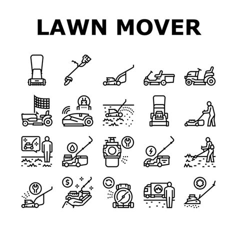 Premium Vector Lawn Mower Equipment Collection Icons Set Vector