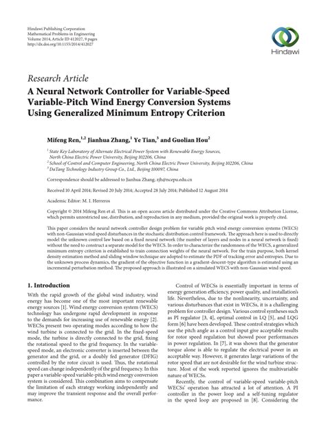 Pdf A Neural Network Controller For Variable Speed Variable Pitch
