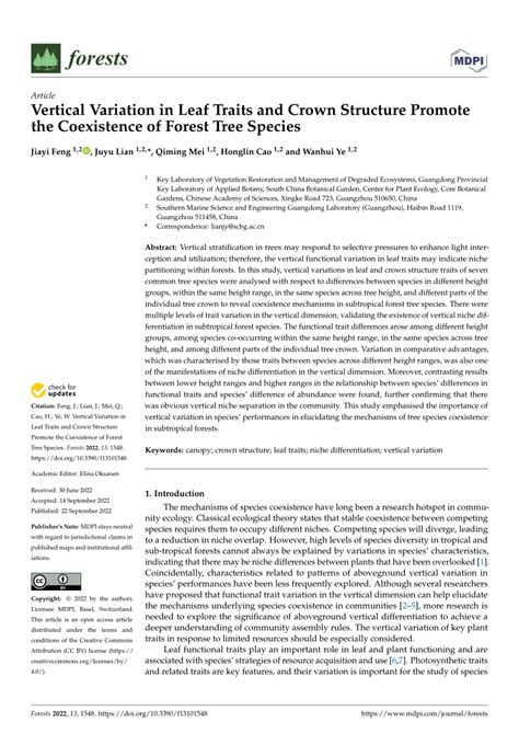 Pdf Vertical Variation In Leaf Traits And Crown Structure Promote The
