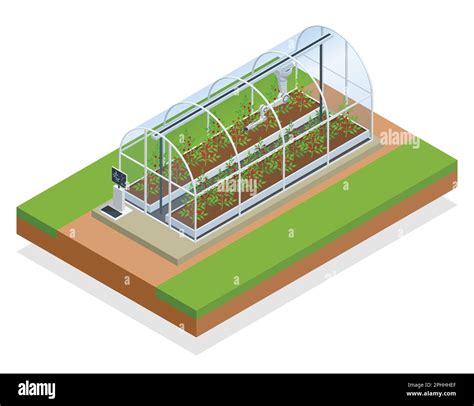 Isometric Modern Smart Industrial Greenhouse Artificial Intelligence Robots In Agricultural