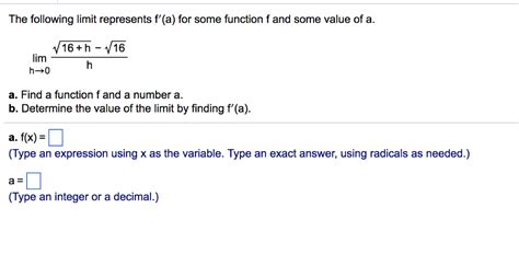 solved the following limit represents f a for some