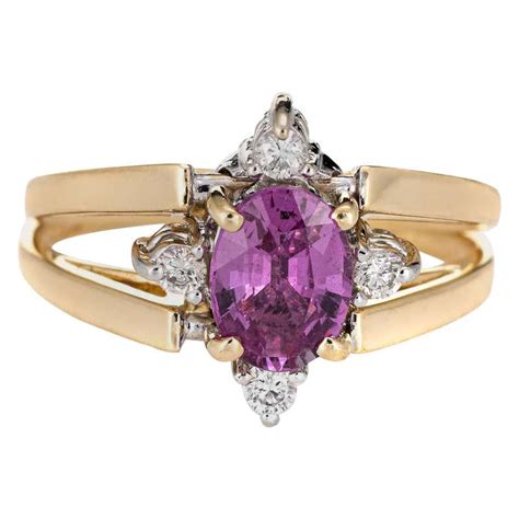 Reversible Flip Ring 14 Karat Yellow Gold Pink Sapphire Diamond Two In