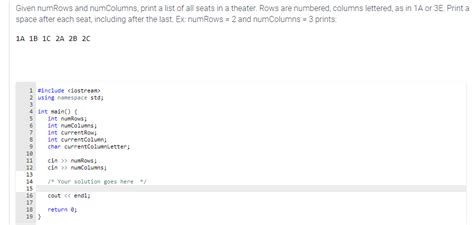 solved given numrows and numcolumns print a list of all