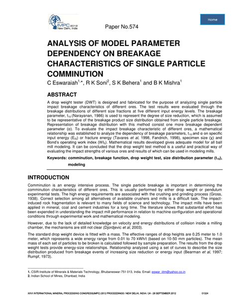 Pdf Analysis Of Model Parameter Dependency On Breakage Characteristics Of Single Particle