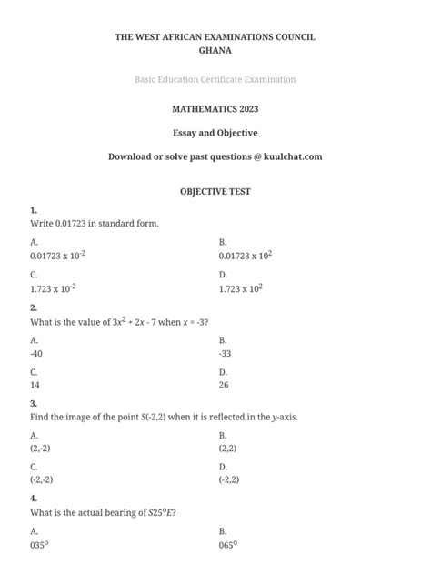 Bece 2023 Mathematics Exam Questions Pdf Area Euclidean Geometry