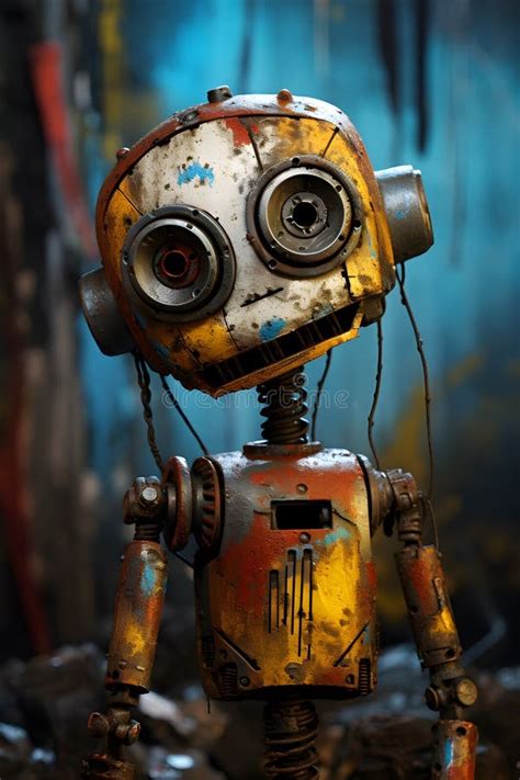Figure Of An Old Small Robot With Rust And Worn Parts Stock Illustration Illustration Of