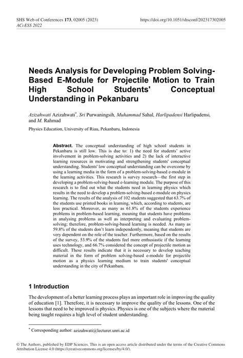 Pdf Needs Analysis For Developing Problem Solving Based E Module For