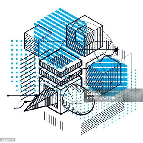 선 및 기타 다른 요소 벡터 추상 템플릿 아이소메트릭 추상적인 배경 큐브 육각형 사각형 사각형 및 다른 추상적인 성분의 구성 0명에 대한 스톡 벡터 아트 및 기타 이미지