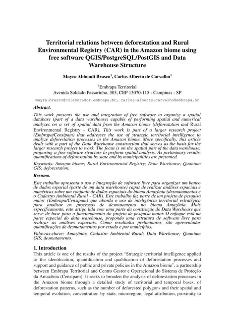 PDF Territorial Relations Between Deforestation And Rural Environmental Registry CAR In The