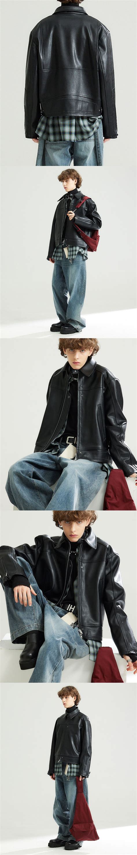 알렌느 패치드 3d 포우 레더 레이싱 자켓 블랙 Haleine Kream