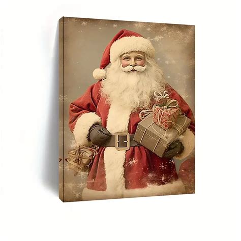 1pc 빈티지 산타 클로스 캔버스 아트 러스틱 목제 프레임 축제 벽 장식 걸기 준비 완료 완벽한 휴일 선물 Temu