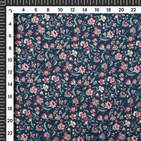 Polyester Stylish Pink Floral Digital Print Cotton Cambric Fabric Blue