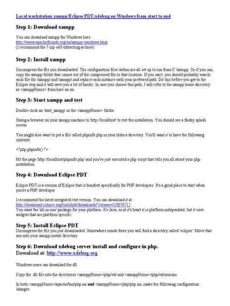 Local Xamppeclipse Pdtxdebug Setup On Windows Pdf Php Eclipse Software