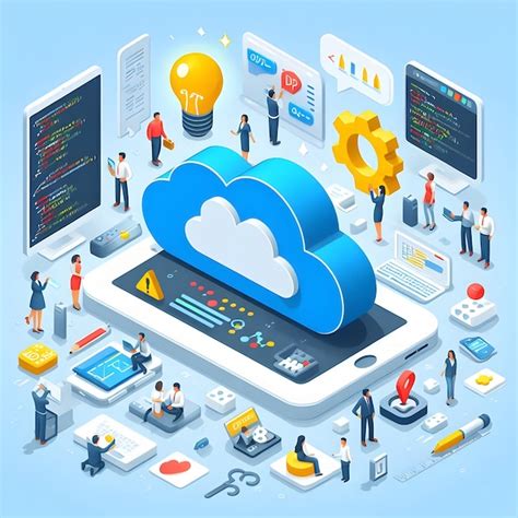 3d flat vector as cloud based application development with coding