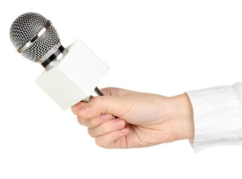 Premium Photo Female Hand With Microphone Isolated On White