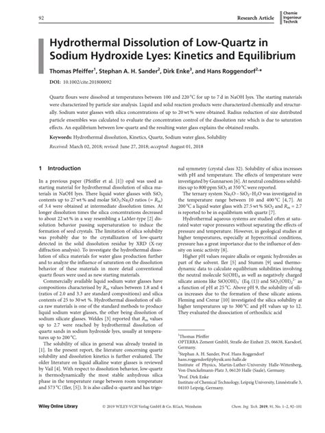Pdf Hydrothermal Dissolution Of Low Quartz In Sodium Hydroxide Lyes Kinetics And Equilibrium