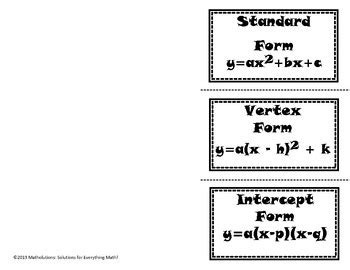 Writing Quadratic Equations In Three Forms TPT