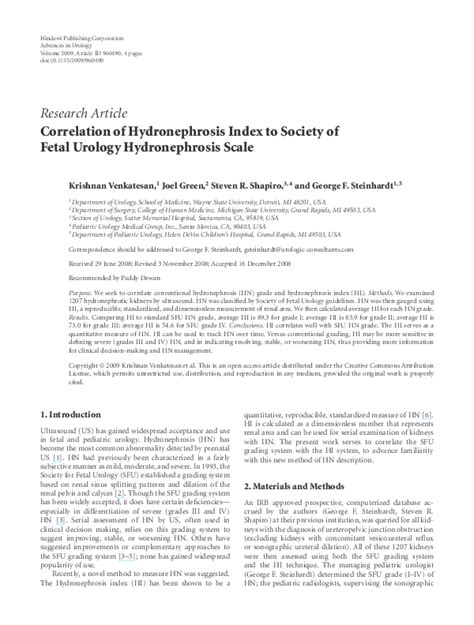Pdf Correlation Of Hydronephrosis Index To Society Of Fetal Urology Hydronephrosis Scale