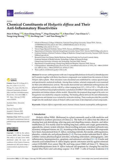 Pdf Chemical Constituents Of Hedyotis Diffusa And Their Anti Inflammatory Bioactivities
